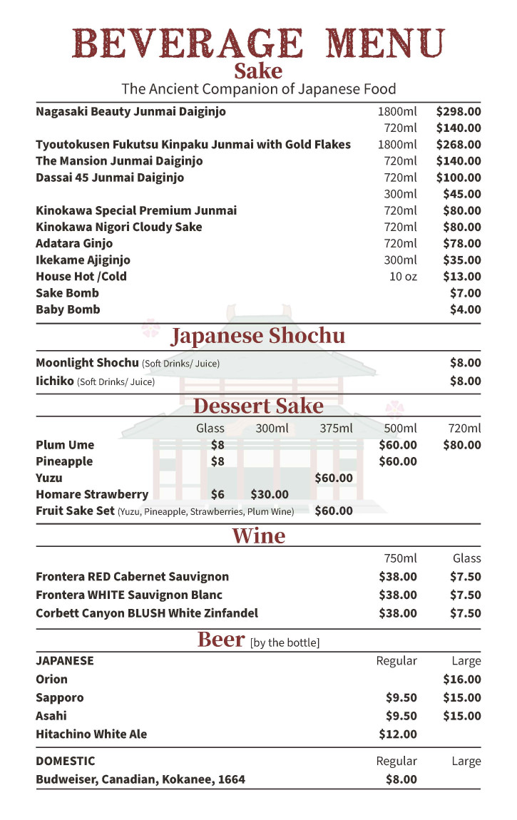 Lunch Menu - Tobe Teppanyaki